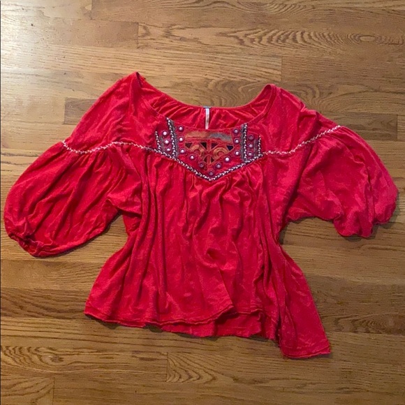 Free People | Tops | Free People Red Swing Top Sz S | Poshmark